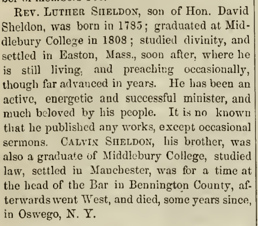 Rev. Luther Sheldon of Vermont – Sheldon Genealogy